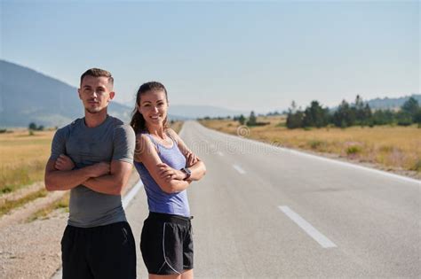 After Run Relaxation Romantic Couple Rests Following Intense Training