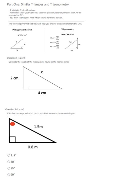 Solved Part One Similar Triangles And Trigonometry Chegg