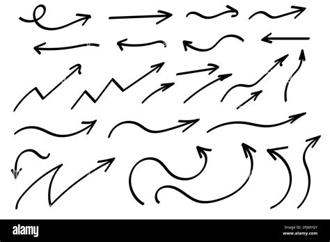 Doodle Arrows Set Or Collection Hand Drawn Directions Signs Or Symbols Ink Arrows Vector