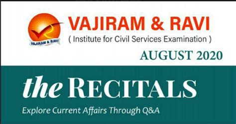Vajiram And Ravi Current Affairs August 2020 Recitals PDF UPSC IAS