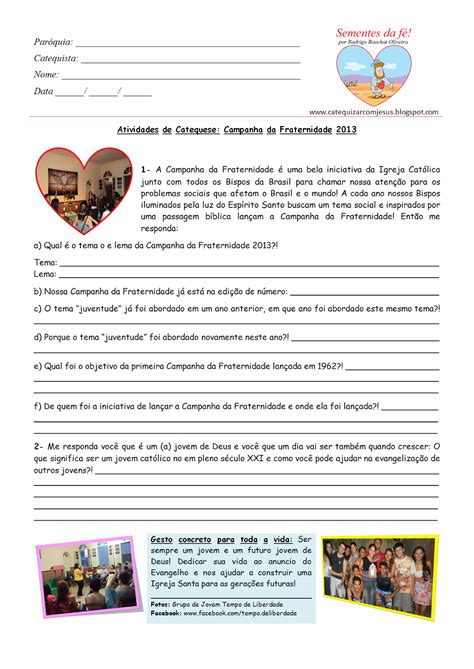 Catequizar Com Jesus Atividades De Catequese Campanha Da Fraternidade