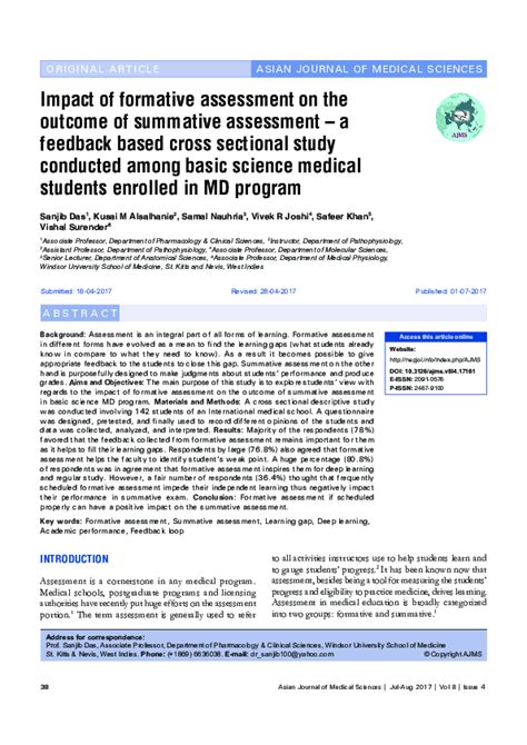 Pdf Impact Of Formative Assessment On The Outcome Of Summative Assessment A Feedback Based