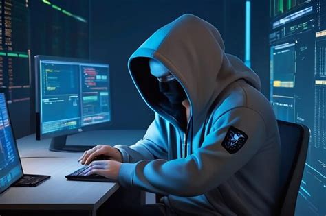 Premium Photo Hacker Programmer Who Sits In A Hoodie Behind A