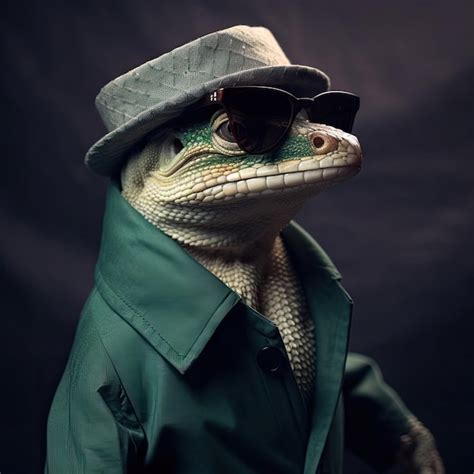 Premium Ai Image A Lizard Wearing A Hat Jacket