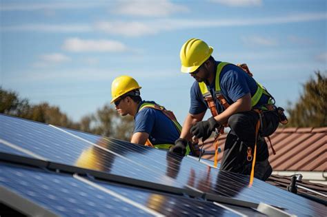 Premium Ai Image Engineers Installing And Connecting A Solar Panel System Process Of