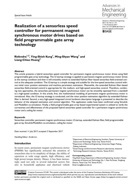 Pdf Realization Of A Sensorless Speed Controller For Permanent Magnet Synchronous Motor Drives