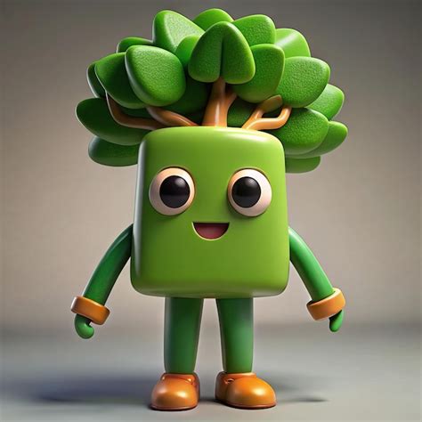 A Green Robot With A Tree On Its Head Premium Ai Generated Image
