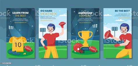 미식 축구 스포츠 선수 소셜 미디어 스토리 템플릿 손으로 그린 만화 플랫 일러스트 레이 션 미식 축구에 대한 스톡 벡터 아트 및 기타 이미지 미식 축구 전략
