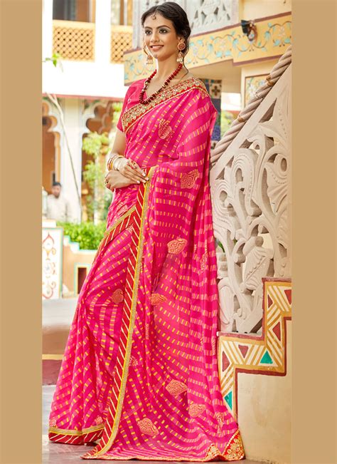 Buy Faux Chiffon Print Pink Printed Saree Online 88887