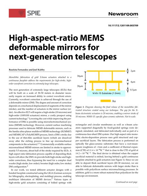 Pdf High Aspect Ratio Mems Deformable Mirrors For Next Generation Telescopes