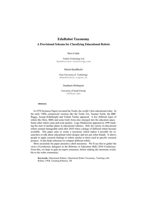 Pdf Edurobot Taxonomy A Provisional Schema For Classifying Educational Robots