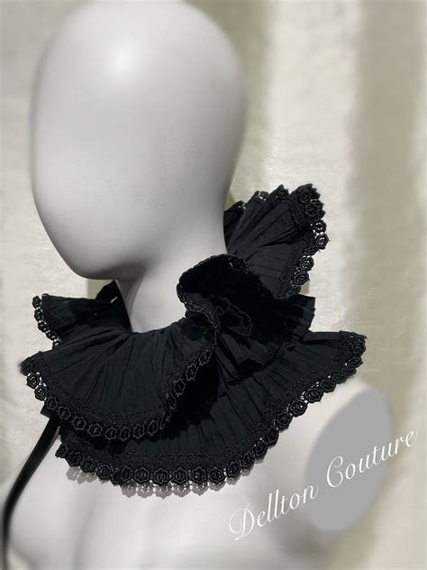 Black Ruff Neck Frilly Neck Jabot Cravat Victorian Ruffle Neck