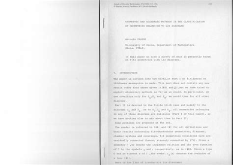 Pdf Geometric And Algebraic Methods In The Classification Of Geometries Belonging To Lie Diagrams