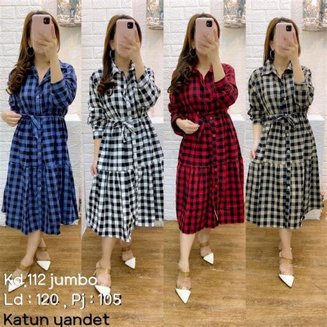 Jual Dress Kotak Kotak Wanita Kd112 Size Jumbo Dan Xxl Shopee Indonesia