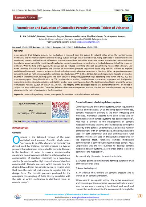 Pdf Formulation And Evaluation Of Controlled Porosity Osmotic Tablets Of Valsartan
