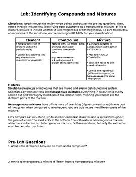 Compounds And Mixtures Lab By Jetton Science TPT