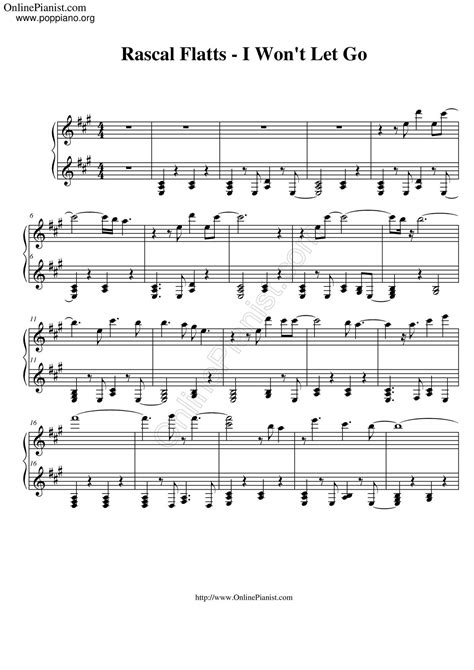 Rascal Flatts I Wont Let Go 琴谱 五线谱pdf 香港流行钢琴协会琴谱下载 ★