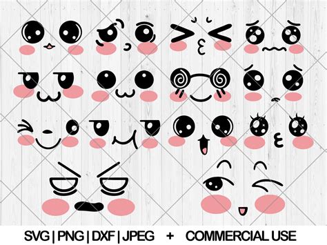 Cute Kawaii Faces Svg Bundle Lovely Emoji Face Svg Dxf Png Etsy