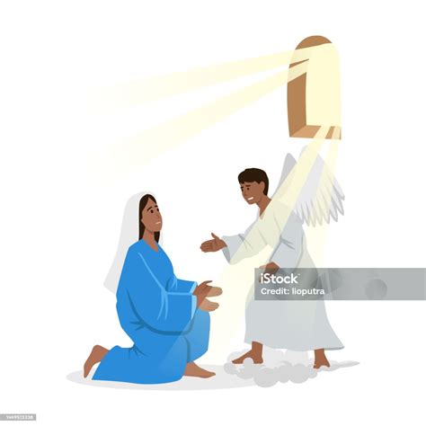 성모 영보 대축일 종교 성경 기독교 개념 가톨릭 정교회 휴일 그림입니다 천사 성경의 종교적 인물 대천사 가브리엘이 동정녀