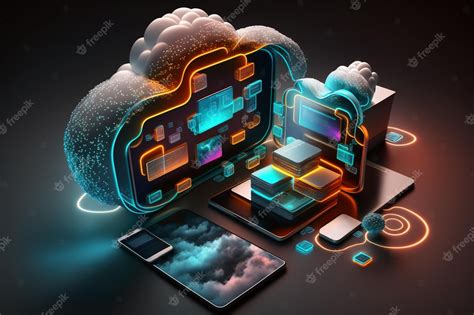 Premium Photo 3d Cloud Computing Hosting Technology With Electronic Devices