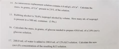Solved Intravenous Replacement Solution Contains 4 0 Meq L