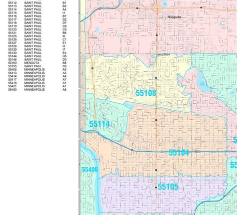 Colorcast Zip Code Style Wall Map Of St Paul Mn By Market Maps American Map Store