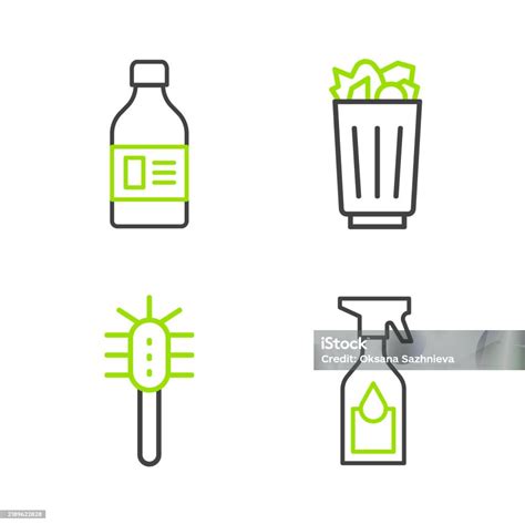 청소 스프레이 병 화장실 브러시 전체 쓰레기통 및 청소제 용 병 아이콘을 설정하십시오 벡터 가득 찬에 대한 스톡 벡터 아트 및 기타 이미지 Istock