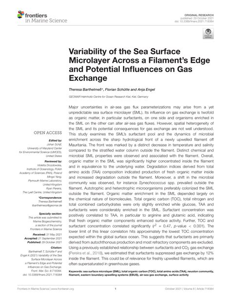 Pdf Variability Of The Sea Surface Microlayer Across A Filaments Edge And Potential
