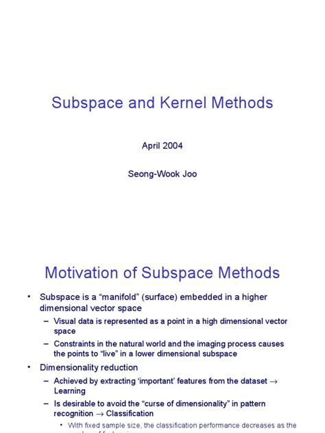 Subspace Methods Pdf Principal Component Analysis Mathematical
