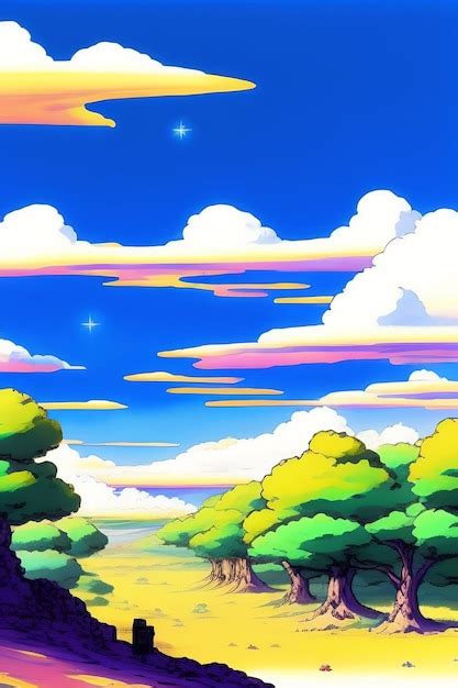 Premium Photo Landscape Sky Hills Clouds Anime Cartoon Style Vector