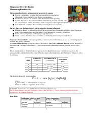 Simpson S Diversity Index Measuring Biodiversity And Species Course Hero