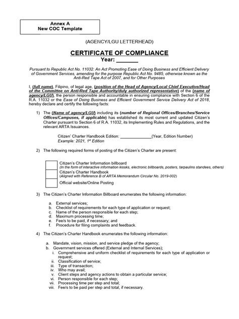Arta Mc No 2021 10 Annex A New Coc Template Pdf Justice