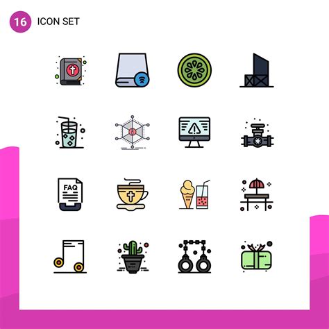 Editable Vector Line Pack Of 16 Simple Flat Color Filled Lines Of Security Lifeguard Hardware