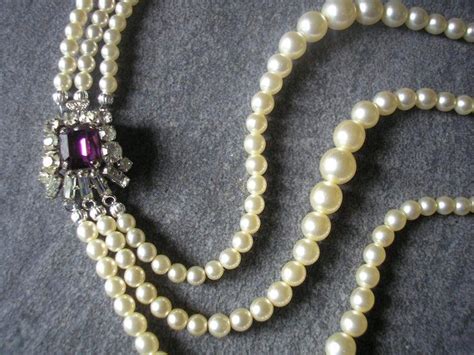 Amethyst And Pearl Necklace With Side Clasp Vintage Bridal Pearls