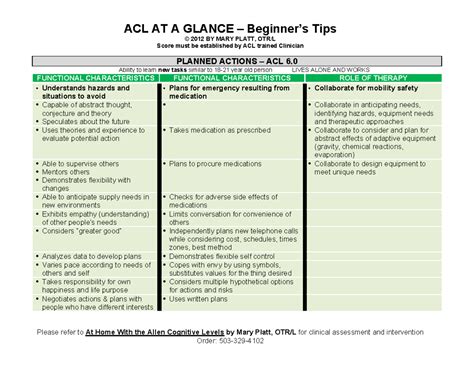 Acl At A Glance Acl 6 Acl At A Glance Beginners Tips © 2012 By