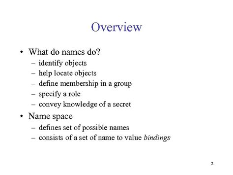 Naming Outline Terminology Domain Naming System Distributed File