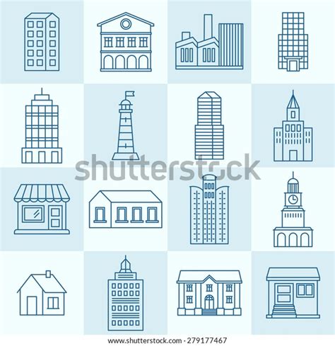 Vector Collection Linear Icons Illustrations Buildings Stock Vector Royalty Free