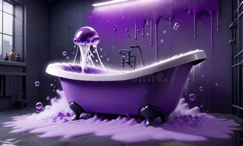 Surreal Purple Bath A Dreamlike Lavender Tub Overflowing With Bubbly