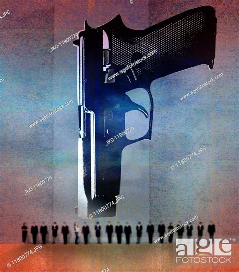 Handgun Pointing Down Towards Row Of People Stock Photo Picture And Rights Managed Image Pic