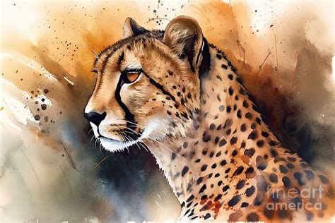 Watercolor Painting Of A Beautiful Cheetah Painting By N Akkash Fine