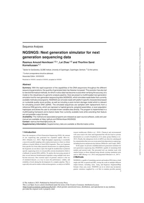 PDF NGSNGS Next Generation Simulator For Next Generation Sequencing Data