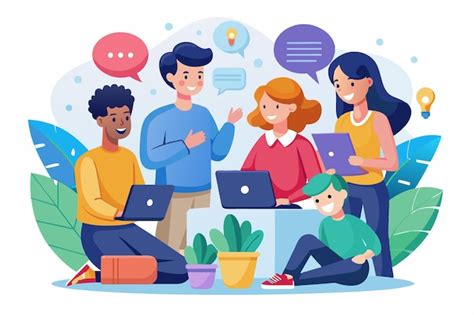 A Group Collaborates Enthusiastically Using Laptops And Discussing Ideas In A Lively Workspace