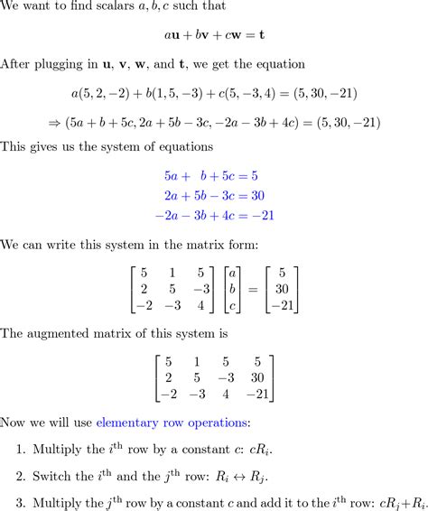 Express The Vector T As A Linear Combination Of The Vector Quizlet