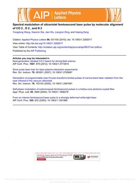 Pdf Spectral Modulation Of Ultraviolet Femtosecond Laser Pulse By Molecular Alignment Of Co