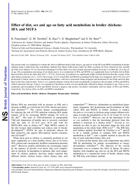 Pdf Effect Of Diet Sex And Age On Fatty Acid Metabolism In Broiler