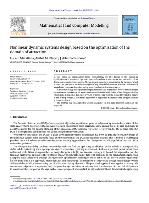 Pdf Nonlinear Dynamic Systems Design Based On The Optimization Of The Domain Of Attraction