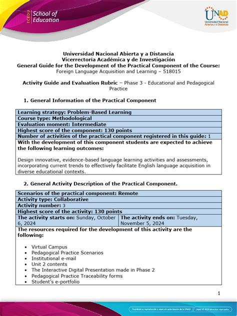 Activity Guide For The Development of The Practical Component and Evaluation Rubric - Unit 2 ...