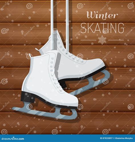 Skates Hanging On The Wooden Planks Wall With Garland Winter Christmas