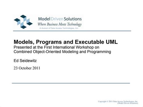 Models Programs And Executable Uml Ppt