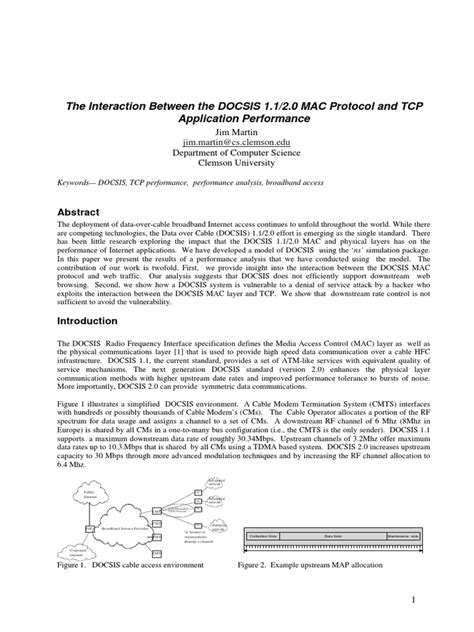 The Interaction Between The Docsis 1 1 2 0 Mac Protocol And Tcp Application Performance Pdf